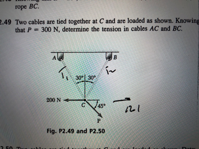 Solved rope BC 2.49 Two cables are tied together at C and | Chegg.com