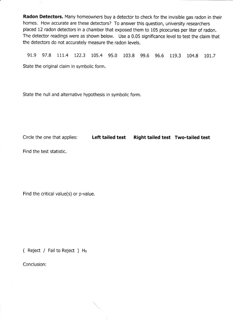 Solved Radon Detectors. Many homeowners buy a detector to | Chegg.com