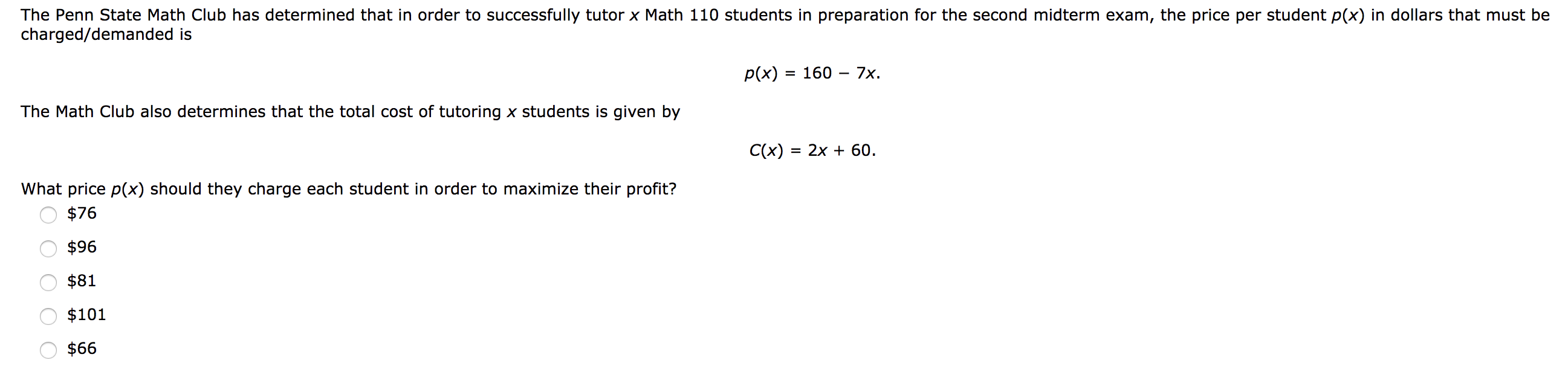 Solved The Penn State Math Club has determined that in order | Chegg.com