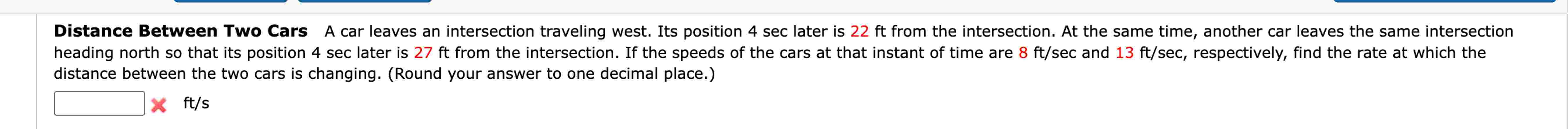 Distance Between Two Cars A car leaves an | Chegg.com