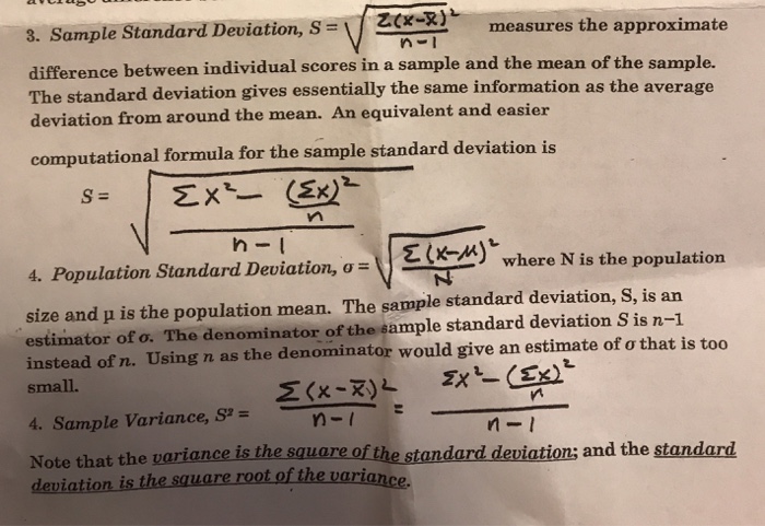 Sample Standard Deviation, S = Squareroot z(x - | Chegg.com