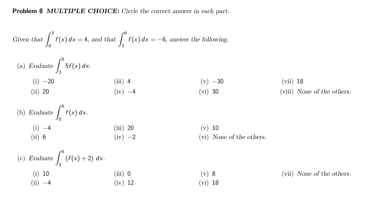 Solved Problem 8 MULTIPLE CHOICE: Circle the correct answer | Chegg.com