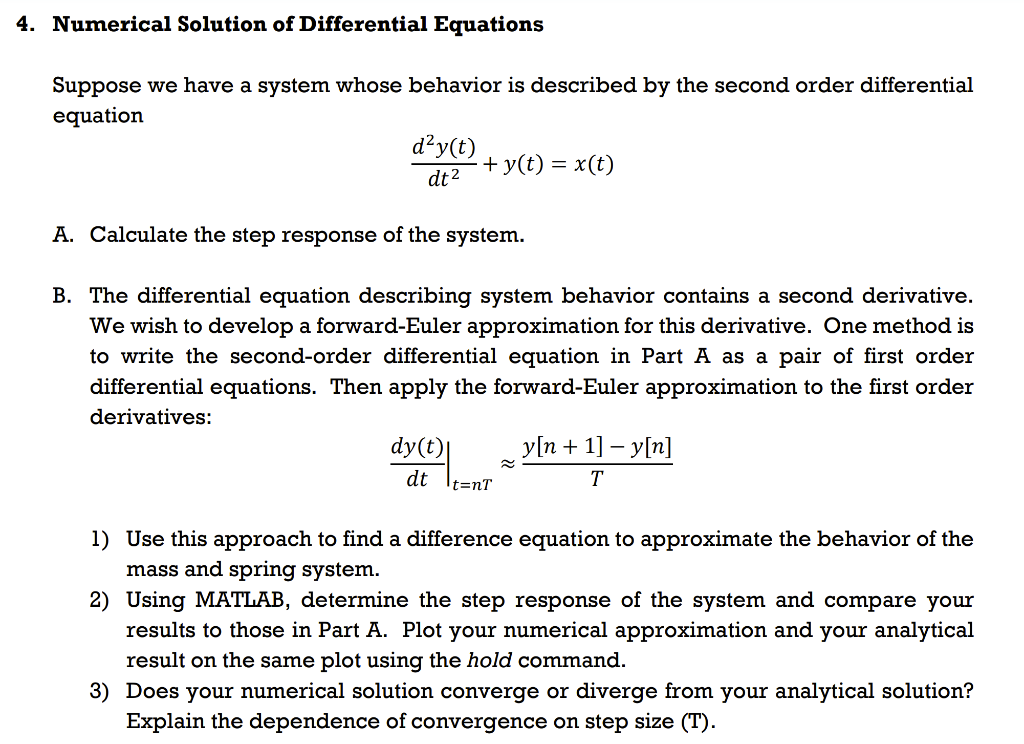 Solved 4. Numerical Solution of Differential Equations | Chegg.com