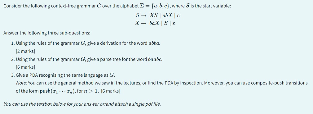 Solved Consider the following context-free grammar G over | Chegg.com