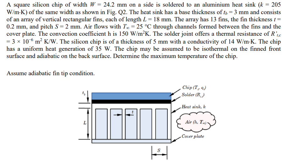Solved A square silicon chip of width W=24.2mm on a side is | Chegg.com