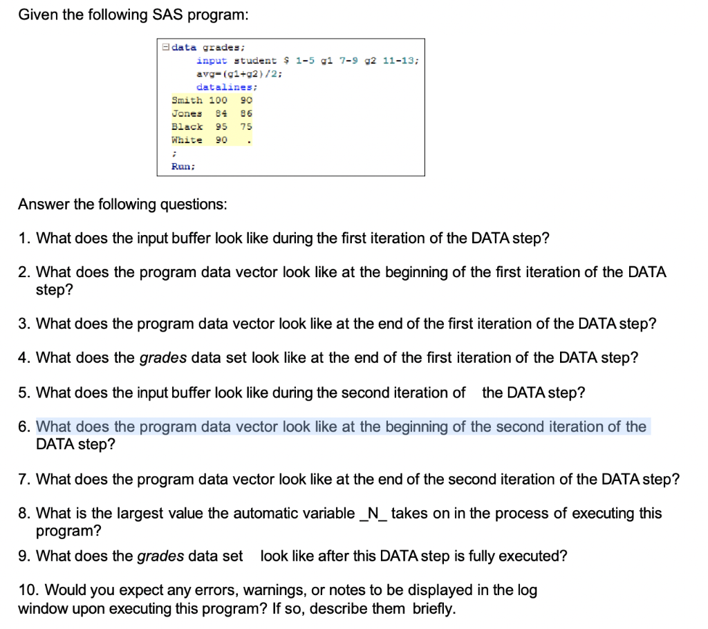Solved Given The Following Sas Program Data Grades Input