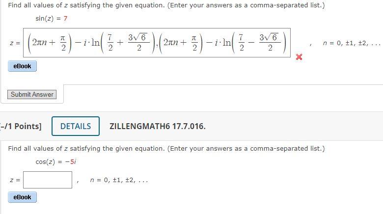 Solved Find all values of z satisfying the given equation. | Chegg.com