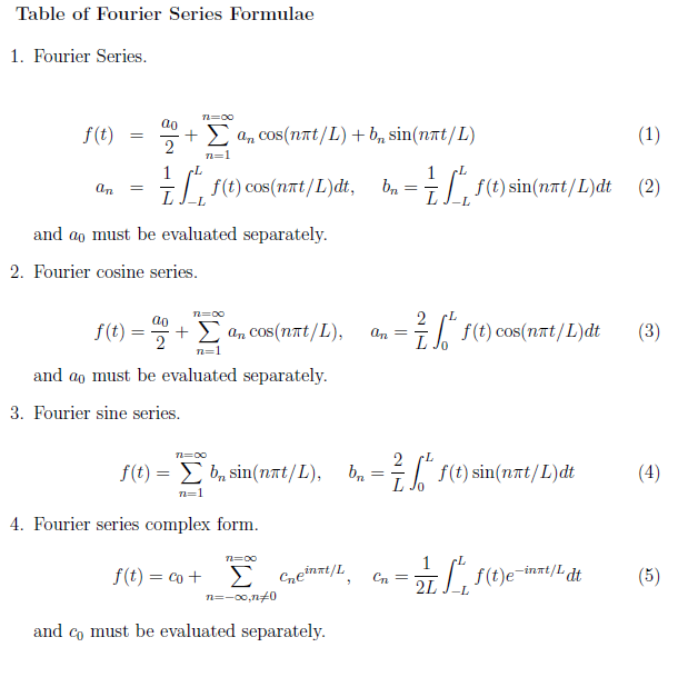 Solved Table of Fourier Series Formulae 1. Fourier Series | Chegg.com