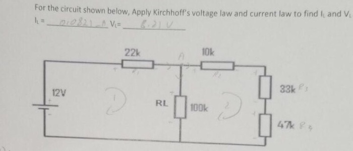 Solved For the circuit shown below, Apply Kirchhoff's | Chegg.com