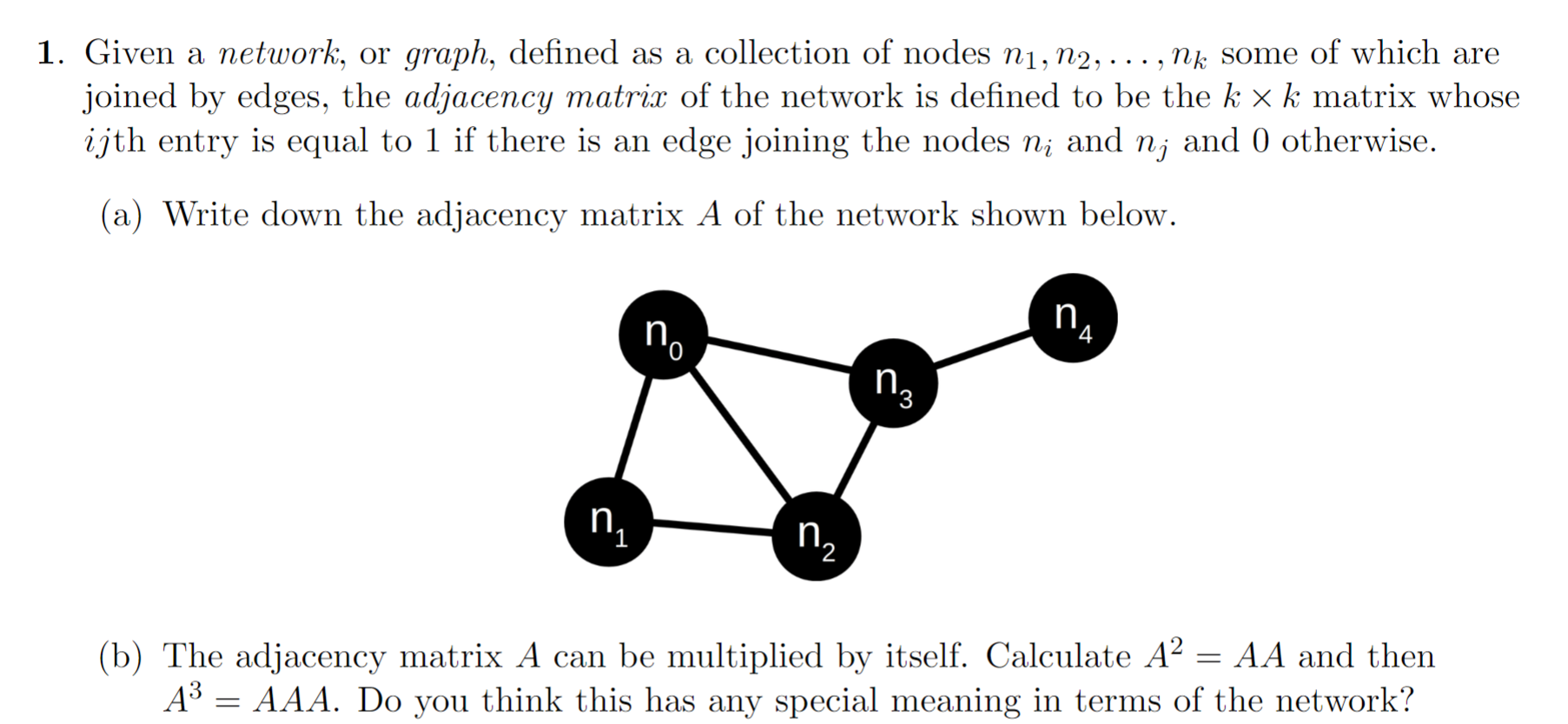 Solved Given a network, or graph, defined as a collection of | Chegg.com
