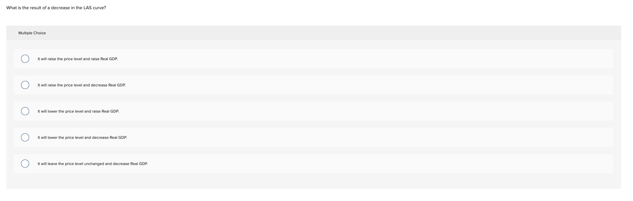 Solved What is the result of a decrease in the LAS curve? | Chegg.com
