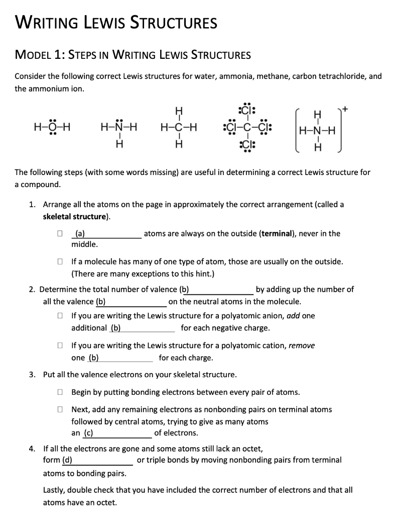 Solved MODEL 1: STEPS IN WRITING LEWIS STRUCTURES Consider | Chegg.com