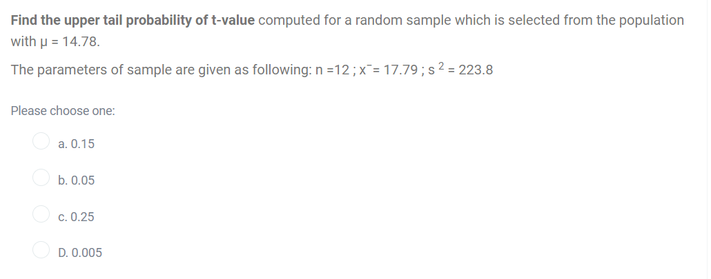 Solved Find the upper tail probability of t-value computed | Chegg.com