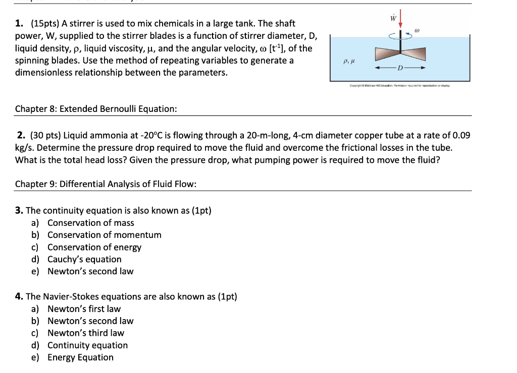 Solved 1. (15pts) A stirrer is used to mix chemicals in a | Chegg.com