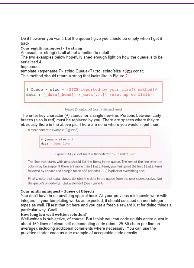 Solved // TODO: Fill in as necessary template class Queue { | Chegg.com
