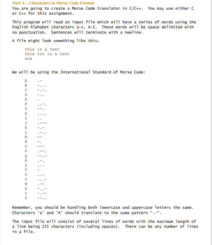 Solved Part A - Characters to Morse Code Format You are | Chegg.com