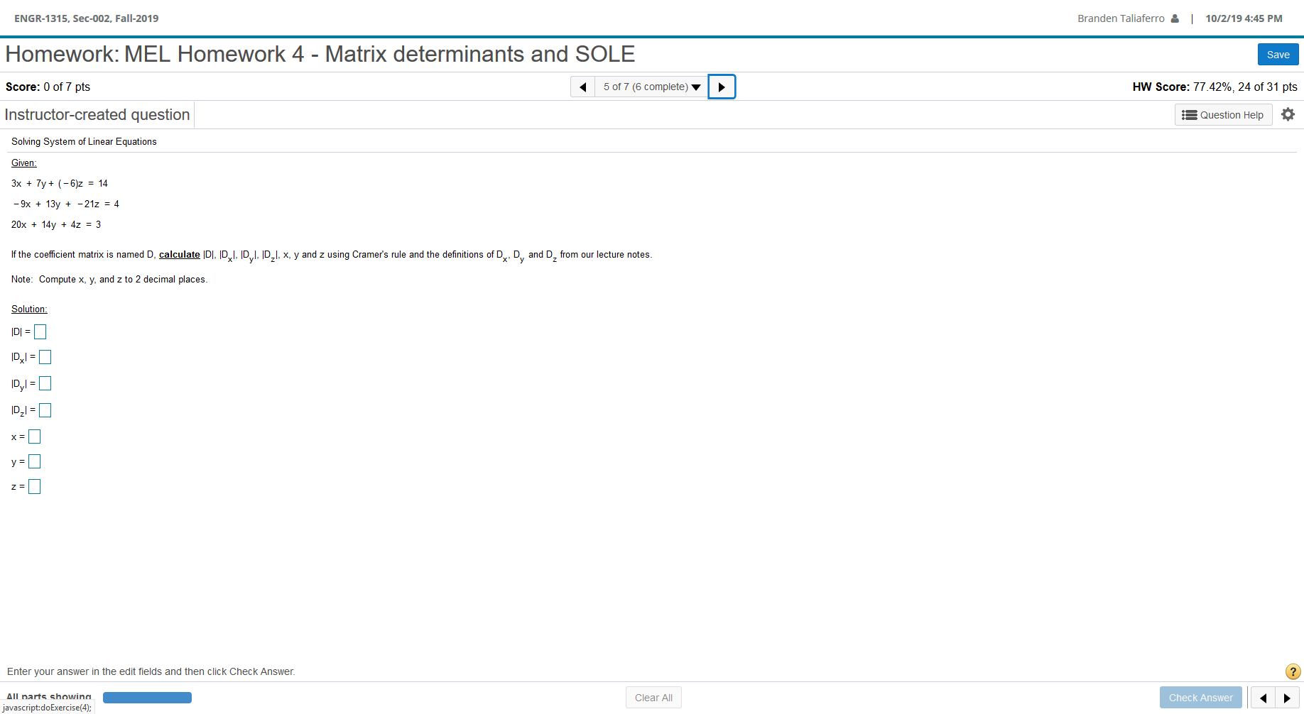 Solved Homework Mel Homework 4 Matrix Determinants And