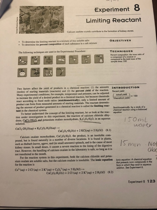 Experiment 8 Limiting Reactant Colcium axalate | Chegg.com