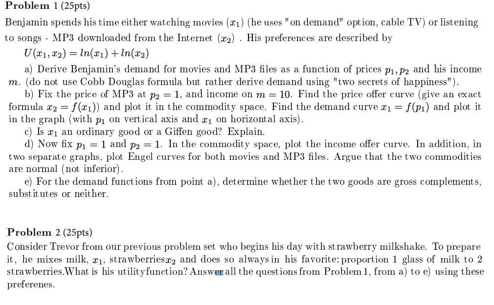 Solved Problem 1 (25pts) Benjamin spends his time either | Chegg.com
