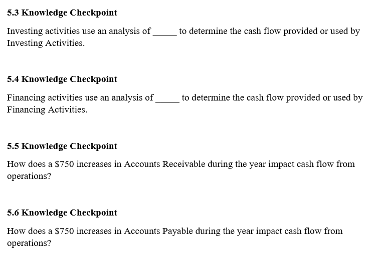Solved 5.3 Knowledge Checkpoint to determine the cash flow | Chegg.com