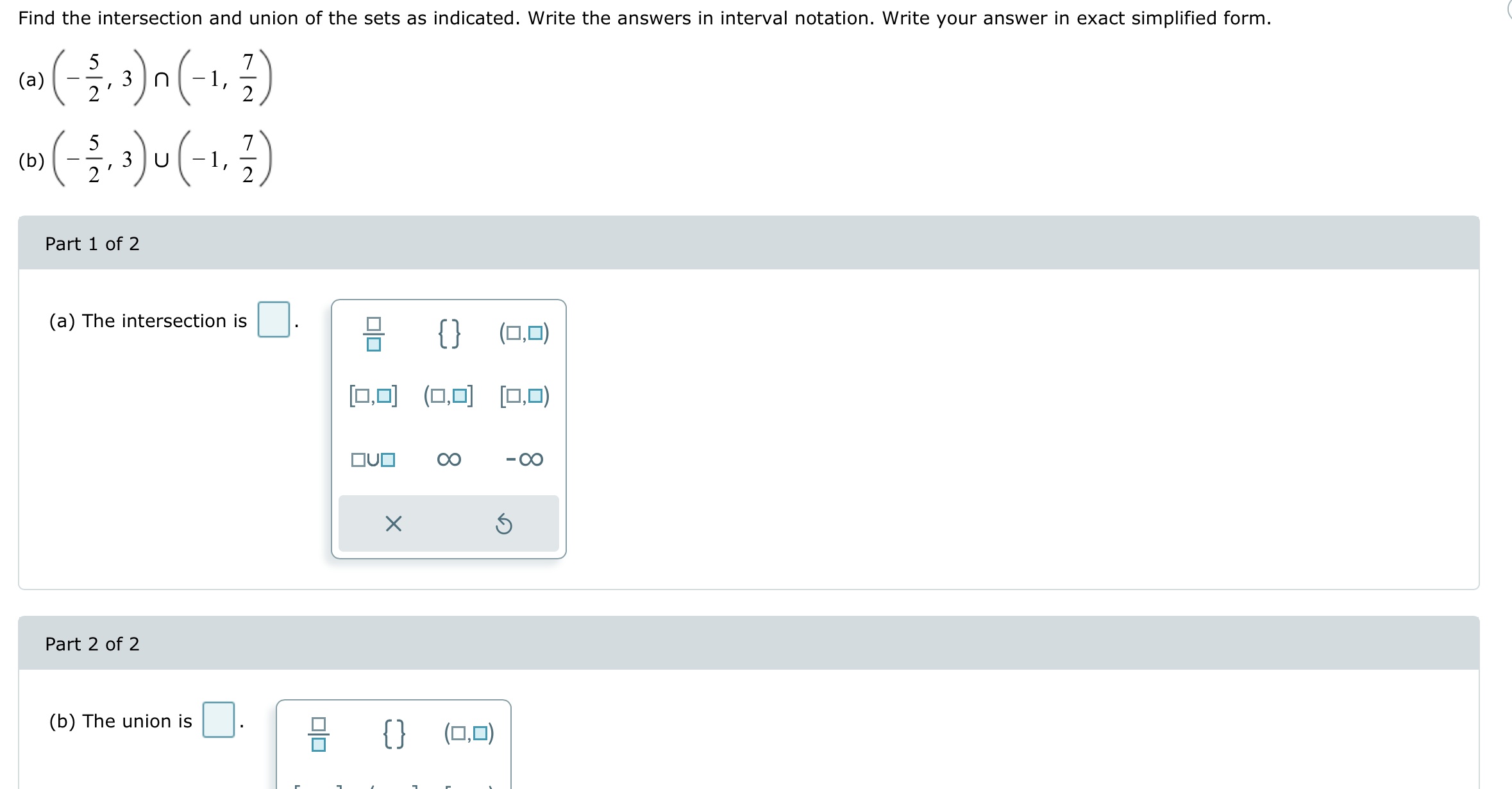 Solved Find the intersection and union of the sets as | Chegg.com