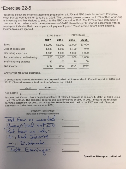 Solved Exercise 22-5 Presented below are income statements | Chegg.com