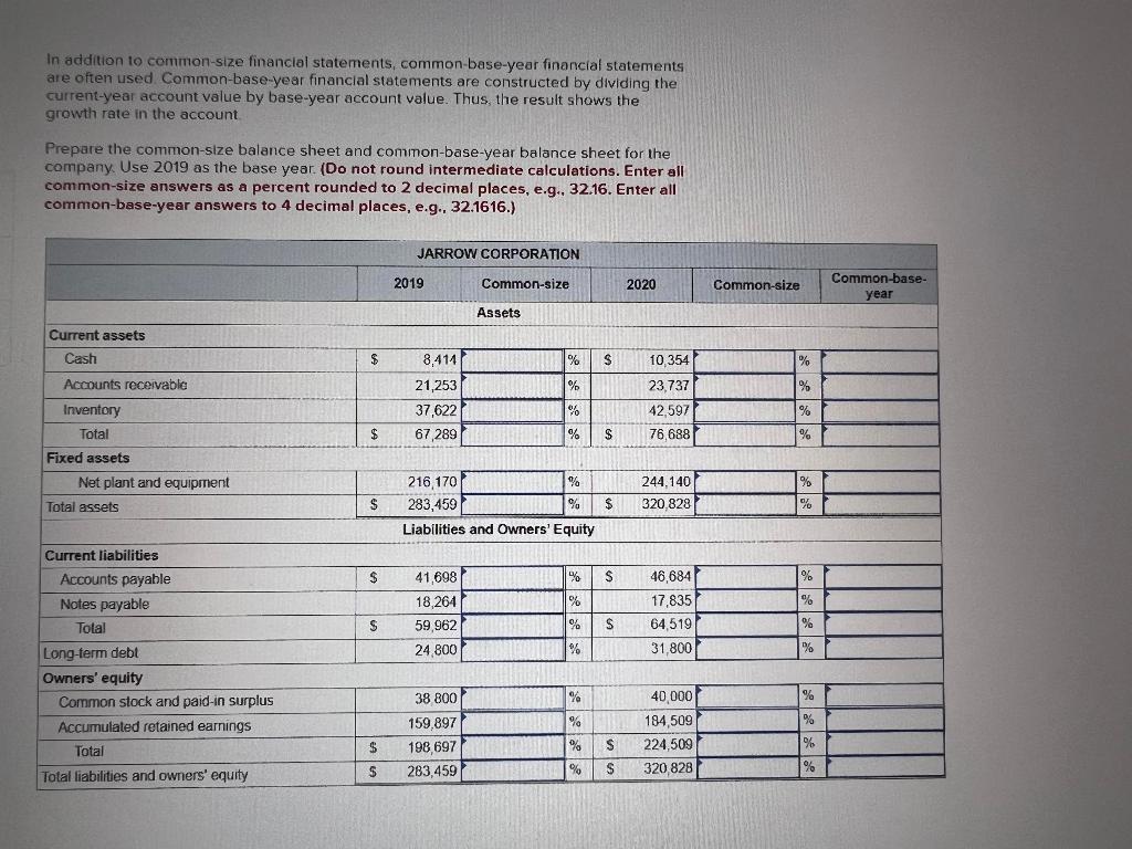 Solved In addition to common-size financial statements, | Chegg.com