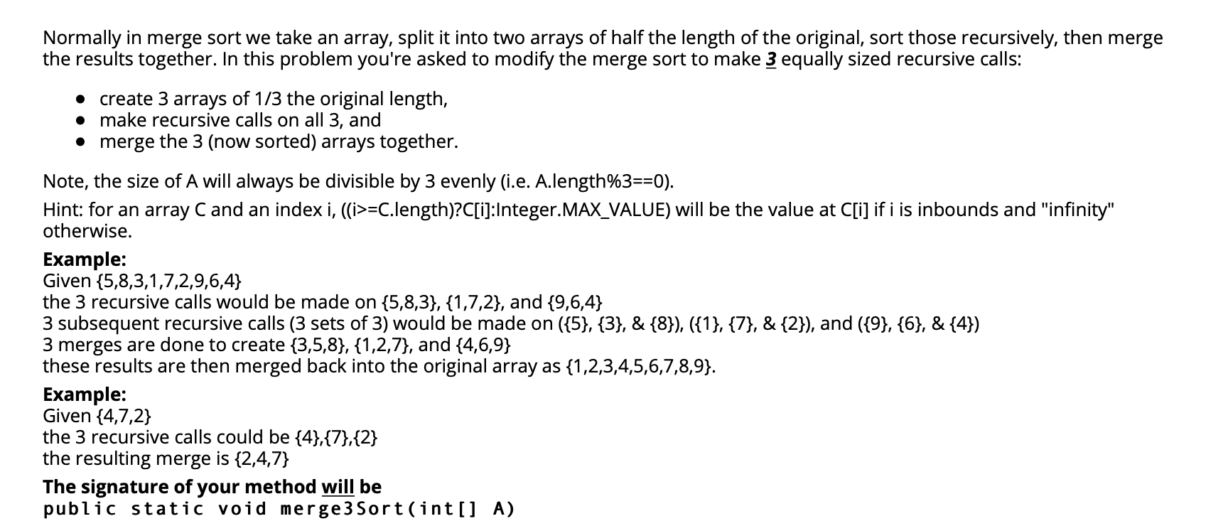Solved Normally in merge sort we take an array, split it | Chegg.com