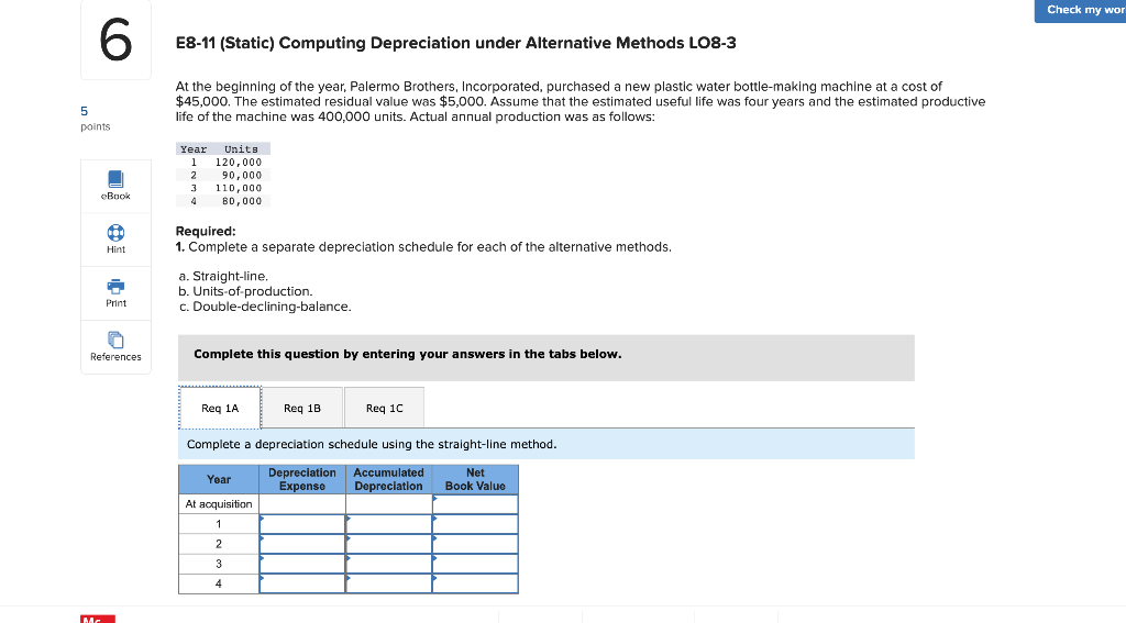Solved E8-11 (Static) Computing Depreciation under | Chegg.com