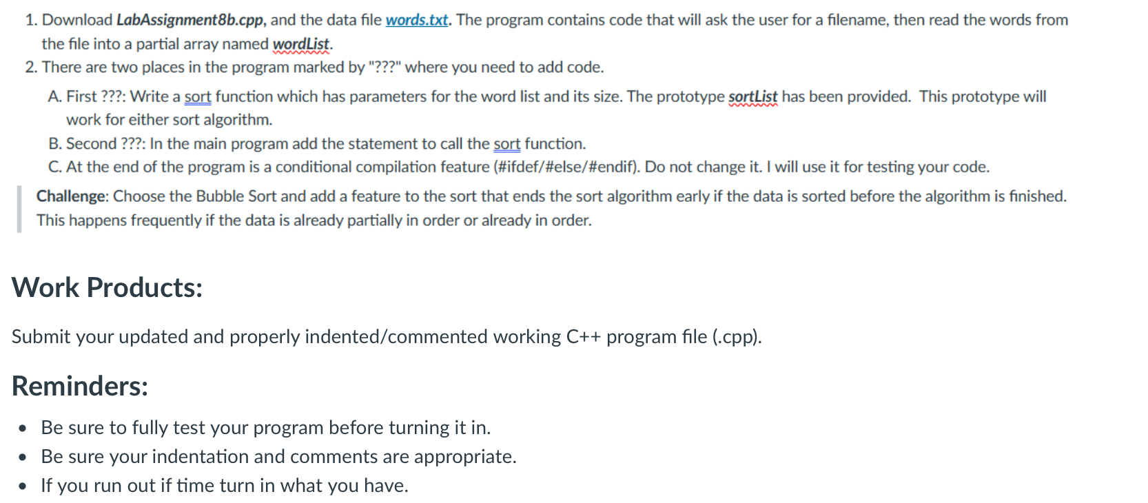 Solved 1. Download LabAssignment8b.cpp, and the data file | Chegg.com