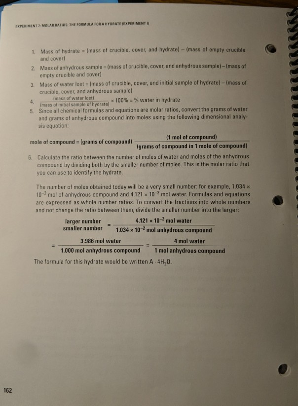 LAB ASSIGNMENT EXPERIMENT MOLAR RATIOS 6. Determine | Chegg.com