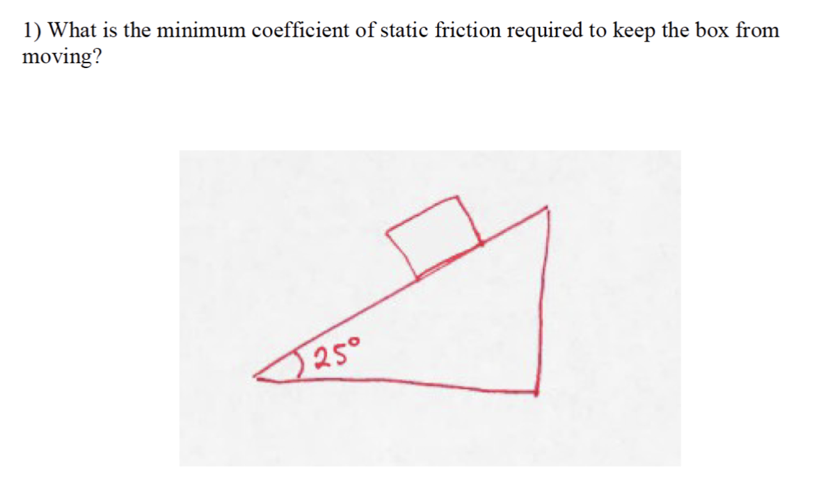 Solved 1) What is the minimum coefficient of static friction | Chegg.com