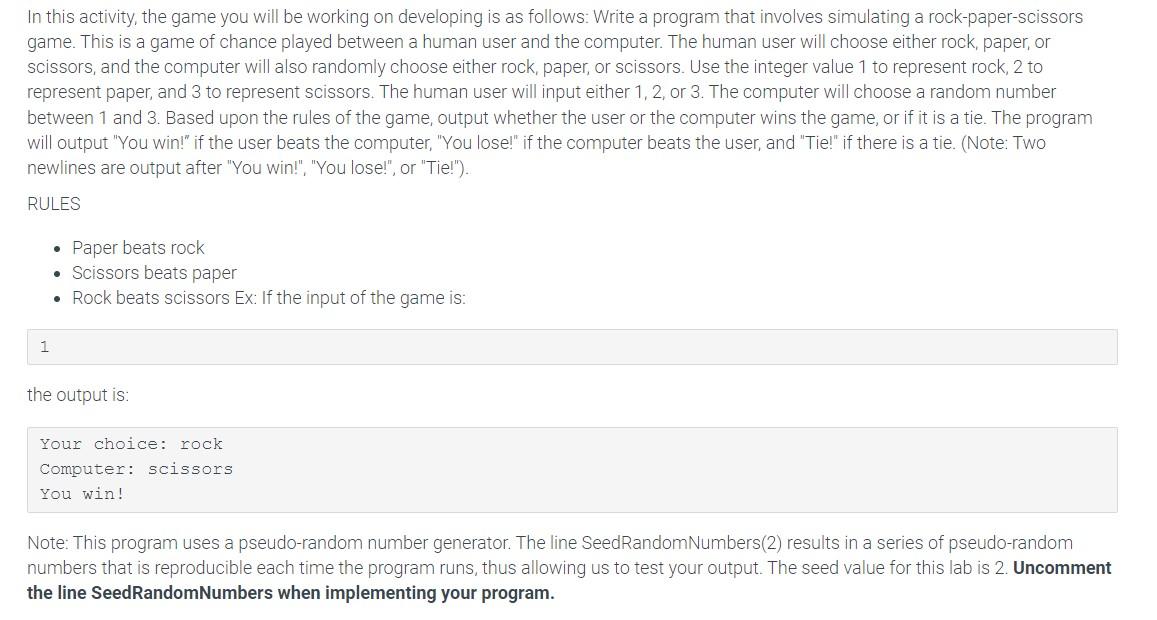 Solved PLEASE DO IN CORAL!! In this activity, the game you | Chegg.com