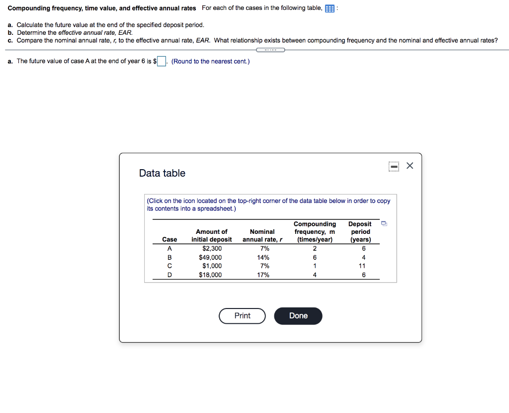 Solved Compounding frequency, time value, and effective | Chegg.com
