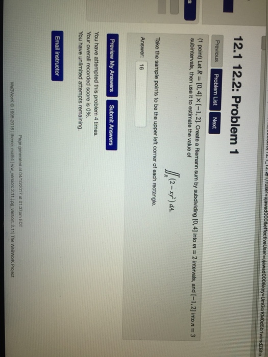 Solved Let R = [0, 4] times [-1, 2], Create a Riemann sum by | Chegg.com