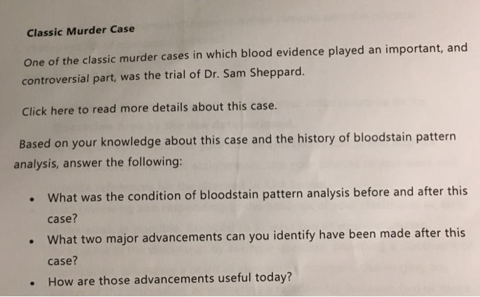 Solved Classic Murder Case One of the classic murder cases | Chegg.com