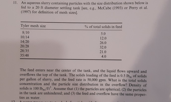 11. An aqueous slurry containing particles with the | Chegg.com