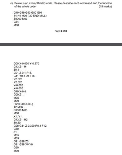 Solved c) Below is an exemplified G code. Please describe | Chegg.com
