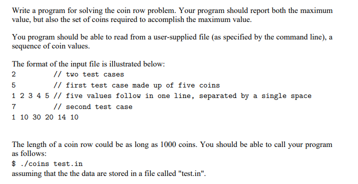 Solved Write A Program For Solving The Coin Row Problem 3655