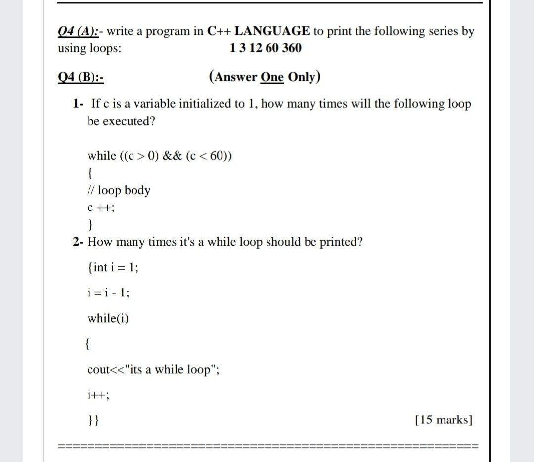 Solved 04 (A):- write a program in C++ LANGUAGE to print the | Chegg.com