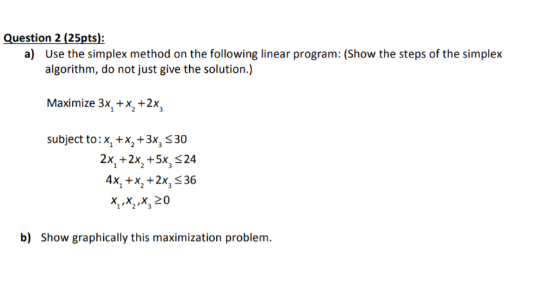 Solved Question 2 (25pts): a) Use the simplex method on the | Chegg.com