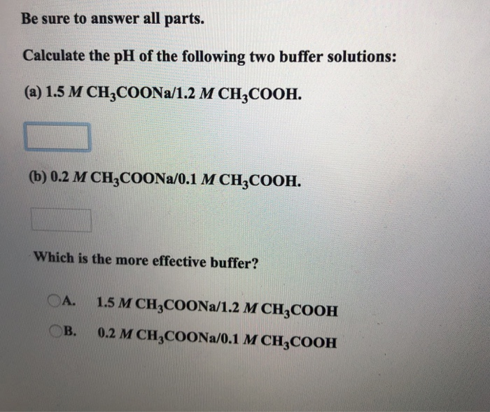 Solved Be sure to answer all parts. Calculate the pH of the | Chegg.com