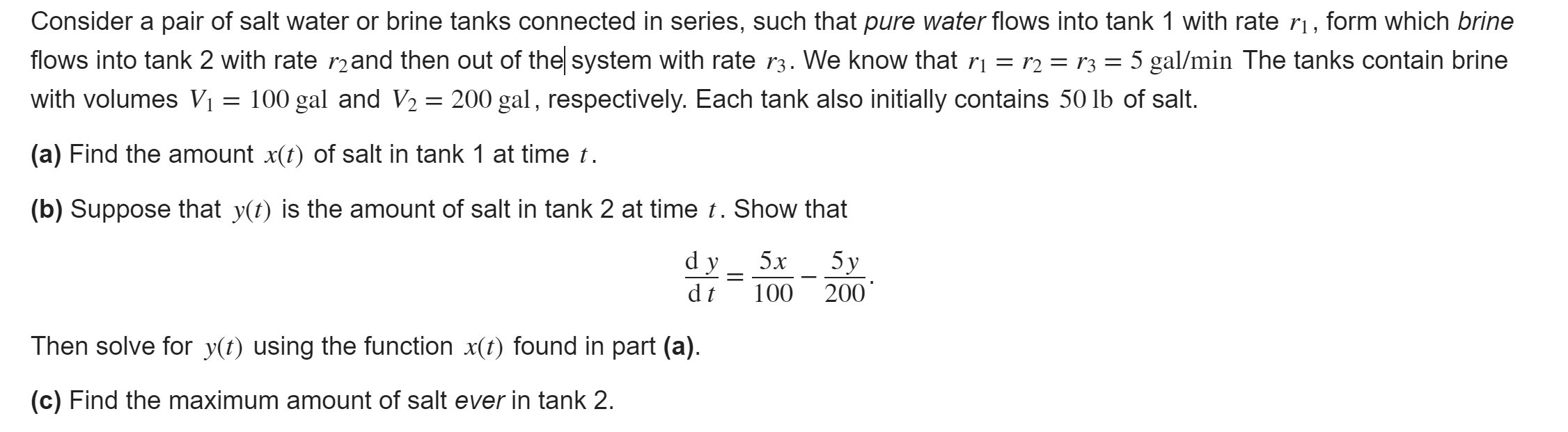 Solved Consider a pair of salt water or brine tanks | Chegg.com