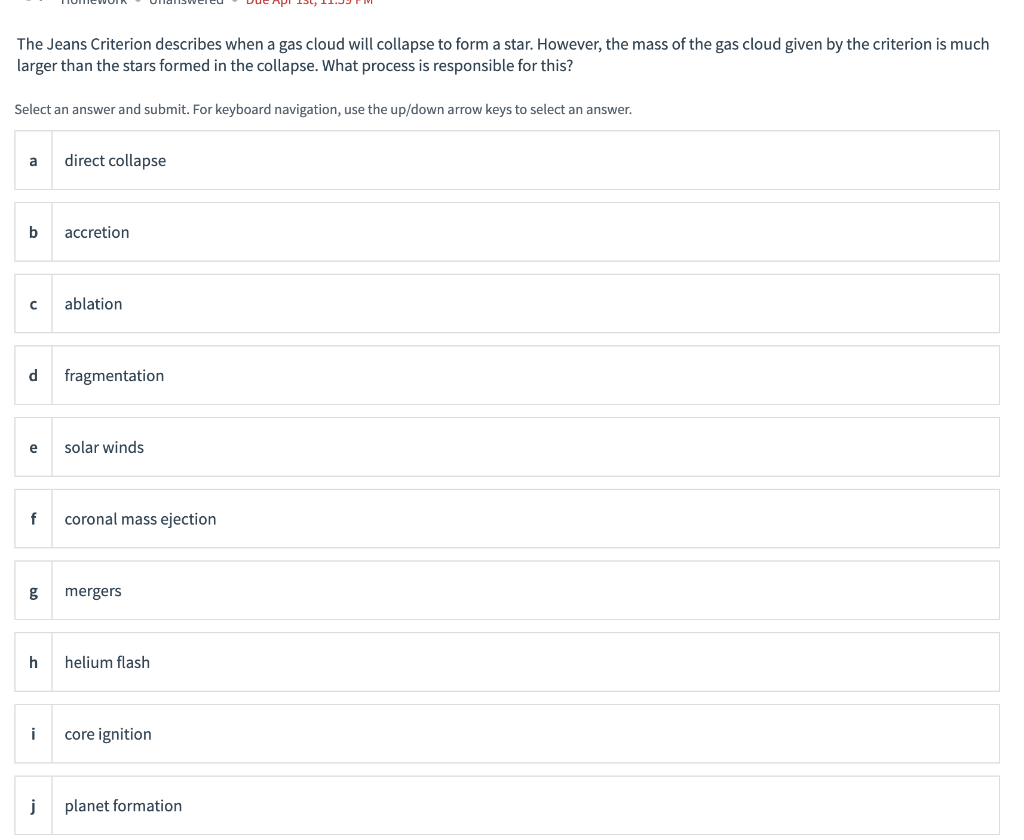 Solved The Jeans Criterion describes when a gas cloud will | Chegg.com