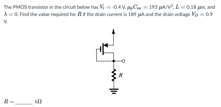 Solved The PMOS transistor in the circuit below has V+ = | Chegg.com