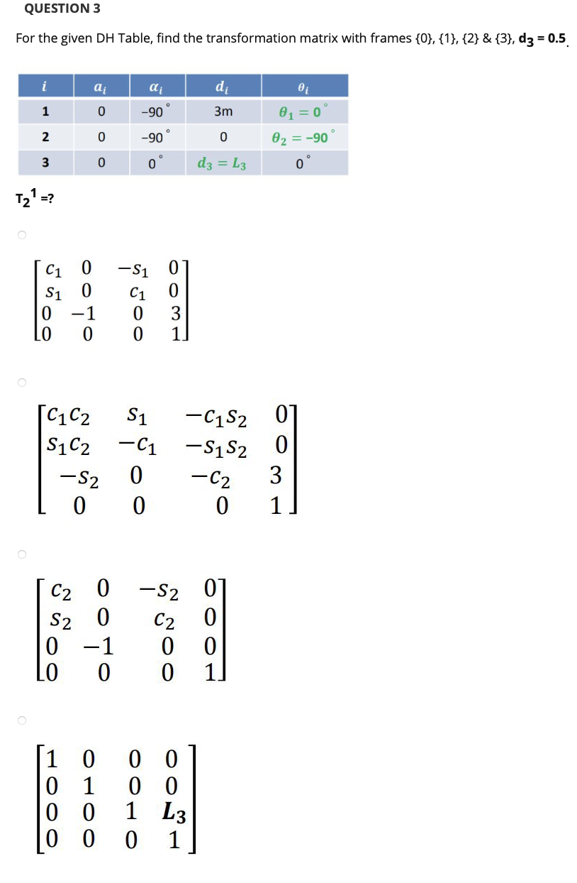 Solved Copy of For the given DH Table, find the | Chegg.com