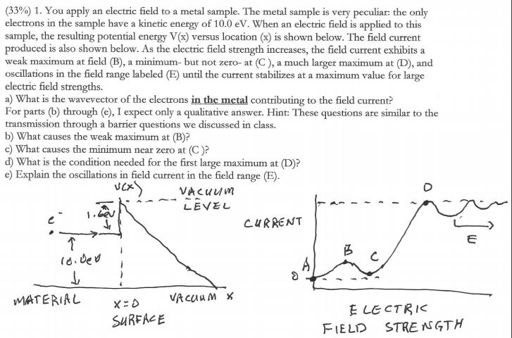 (33%) 1. You apply an electric field to a metal | Chegg.com