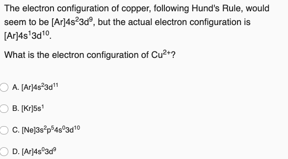 Solved The electron configuration of copper, following | Chegg.com