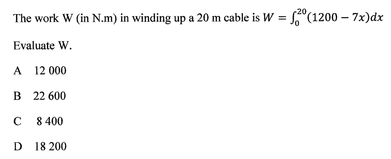 Solved The work W (in N.m) in winding up a 20 m cable is | Chegg.com