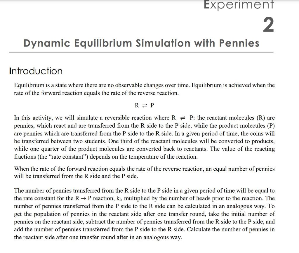 Solved Experiment 2 Dynamic Equilibrium Simulation with | Chegg.com